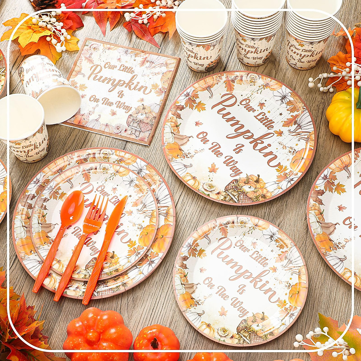 Skybooly 350 Pcs Pumpkin Baby Shower Party Decorations Supplies Fall Theme Party Tableware Set Our Little Pumpkin Is on the Way Party Dessert Plates Napkins Forks for 50 Guests Baby Shower Party