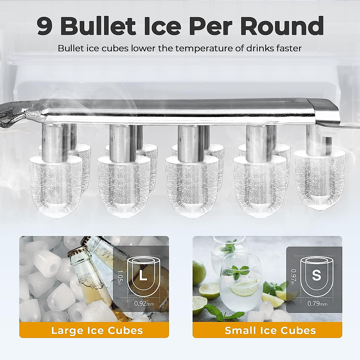 Havato Countertop Ice Maker, Portable Bullet Ice Machine Self-Cleaning with Ice Scoop and Basket,9 Cubes in 6 Mins, 26.5lbs/24h,2 Sizes of Ice Cube for Home Kitchen Office Bar Party
