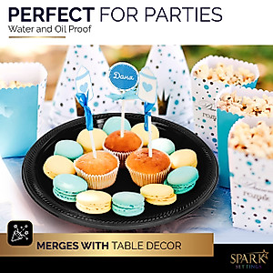 Amcrate Disposable Plastic Plates Black, 10.4 Inches Plastic Dinner Plates, Strong and Sturdy Disposable Plates for Party, Dinner, Holiday, Picnic, or Travel Party Plates, Pack of 50