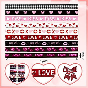 ALIBBON 9 Rolls 27 Yards 3/8" Valentine's Day Ribbon Red Ribbons for Valentines Day Decor, Love Decorative Grosgrain Satin Ribbon for Wedding Valentine's Day Gift Wrapping Bows Crafting Supplies