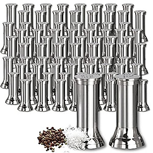 Steelite Creations Stainless Steel Salt & Pepper Shaker, Modern Tabletop Mirror Finish Round Tapered Metal Seasoning Dispenser Bulk Sets, Commercial Restaurant Foodservice Use, 2.5" Tall, 24 Pairs