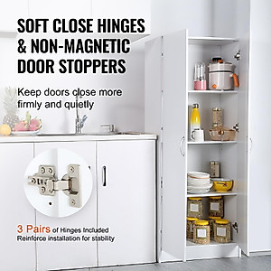 VEVOR 60" Tall Kitchen Cabinet, 110LBS Freestanding Pantry with 3 Shelves(2 Adjustable) for Food Storage, Engineered Wood Utility Cabinet for Kitchen and Dining Room, 12"D x 24"W x 60"H, White