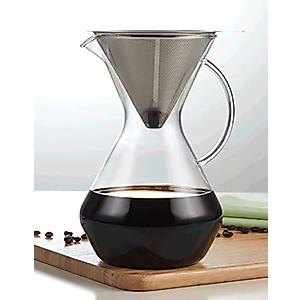 Modern-Depo Glass Coffee Maker Pour Over 34 Ounce/ 1000ml with Coffee Dripper Filter and Handle