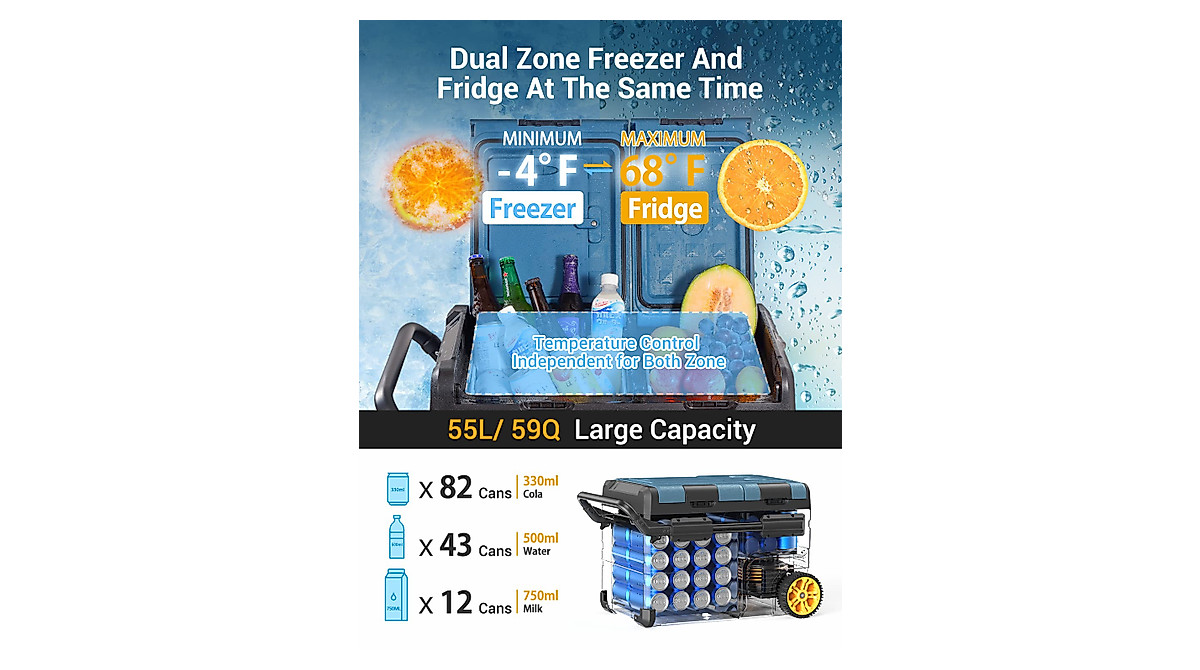 Rock&Rocker 12V Car Refrigerator - 59 Quart Portable Cooler