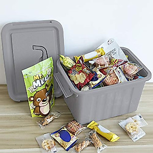 Uumitty 4 Packs Plastic Lidded Storage Box, 6.5 Quart Organizing Latch Bin with Lid/Handles, Grey