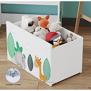 BOTLOG Toy Storage Organizer, Toy Bookshelf with 10 Fabric Bins and Movable Toy Chest, Toy Storage Cabinet for Playroom, Nursery, School