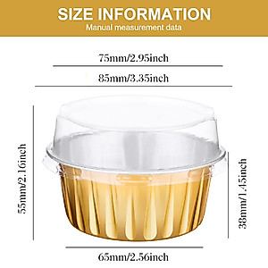 200 Pack Aluminum Foil Cupcake Baking Cups 5oz Cupcake Liners Dessert Cups with Lids Disposable Cupcake Cups Mini Cake Containers Flan Molds Tin Mini Muffin Liners for Wedding Birthday (Gold)