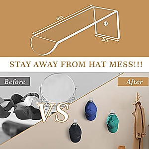 KEVTVEK 5 Pack Wall Mount Hat Racks for Baseball Caps, Strong Adhesive Hat Hooks Cap Holder, Easy Installation Acrylic Hat Storage Organizer, Multipurpose Hat Hangers for Wall, Closet, Door, Bedroom