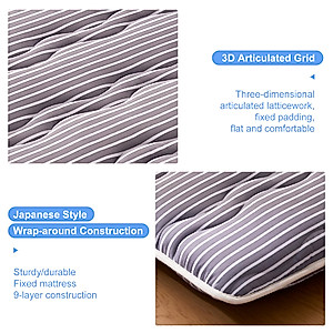 jzbearapt Japanese Floor Mattress, Futon Mattress Foldable, 100% High-Density Premium Foam, Thicken Tatami Mat Portable Dormitory Sleeping Pad, Small Single Size 75" X 25", Grey Stripes