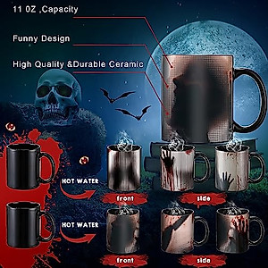 Didaey 2 Pcs Halloween Coffee Mug 11 oz Zombie Ceramic Horror Mug Heat Sensitive Coffee Mugs Halloween Coffee Cups with Handle for Men Women Mother Father Friends Birthday Spooky Gifts