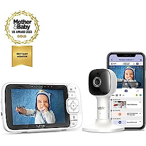 Hubble Connected Nursery Pal Cloud Smart Connected, Wi-Fi Enabled Baby Monitor with 5-Inch HD Color Parent Unit Viewer, Soothing Sounds and White Noise, 7-Color Night Light, Wall Mount, White