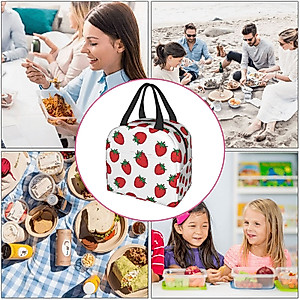 Algranben Reusable Lunch Bag for Women Teen Girls, Simple Cute Insulated Thermal Bags for Work Travel Picnic, Strawberry
