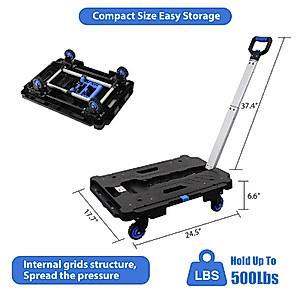 LEADALLWAY Folding Hand Truck Dolly Cart,Collapsible Luggage Cart,Multiple Carts Assembly Feasible 300LBS+Dolly Cart Furniture Moving Dolly Multipurpose Furniture Mover 4 Wheels 300LBS,Multiple Carts