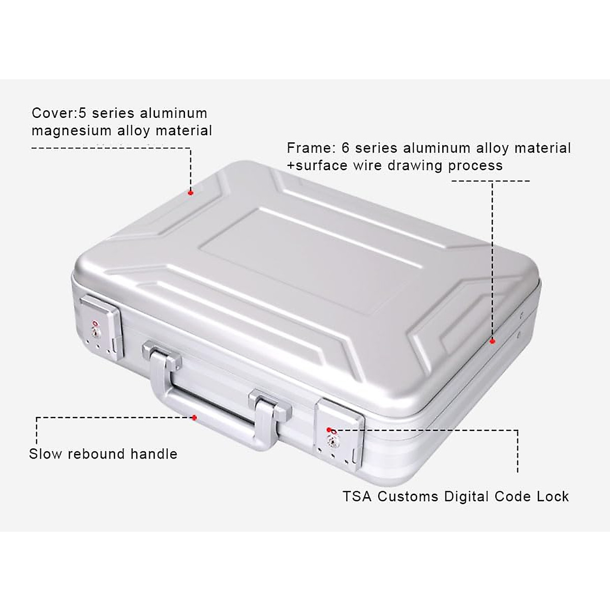 urecimy Silver 18.1X13.8X4.5 Inch Diplomatic Metal Briefcase Aluminum Toolbox Cash Case 18 Inch Laptop Briefcase Hardsided