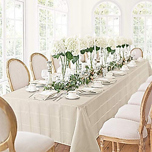 Elegance Plaid Contemporary Woven Solid Decorative Tablecloth by Newbridge, Polyester, No Iron, Soil Resistant Holiday Tablecloth, 52 X 70 Oblong, Beige