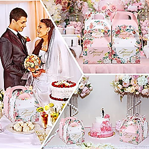 Thank You Treat Boxes 6 x 3.5 x 3.5 Inch, White Pink Floral Cardboard Gift Box Party Favor Boxes Candy Cookie Container for Brunch Wedding Birthday Baby Shower Celebration (48 Pcs)