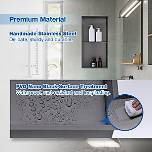 ZDHHT Black Shower Niche Wall Inserted, 12" X 24" X 4" Black Stainless Steel Shower Niche Double Shelves Recessed Modern Wall Niches No Tile Needed, for Kitchen Bathroom Bedroom or Tub Storage