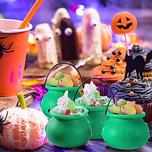 Plastic Cauldron Mini Witches Cauldron with Handle Halloween Candy Bucket Small Pot Decorations Candy Kettles for St patrick Day Halloween Party(Green,40 Pcs)