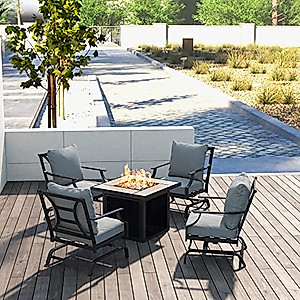 Grand patio 5 PCS Outdoor Furniture Conversation with 32 in Fire Table Set Grey Cushions Rocking Chairs Propane Gas Fire Pit