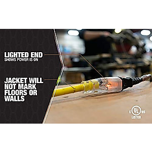 Southwire 2589 100-ft 12/3 SJTW Outdoor; Heavy Duty 3 Prong Power; Water Resistant Vinyl Jacket; for Commercial Use and Major Appliances Extension Cord; 100 ft; Yellow