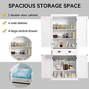 LOUVIXA 72" Kitchen Pantry Storage Cabinet, Freestanding Cupboard with 2 Cabinets, Drawer and Adjustable Shelves, Tall Storage Cabinet for Kitchen, Dinning Room, Living Room (White)