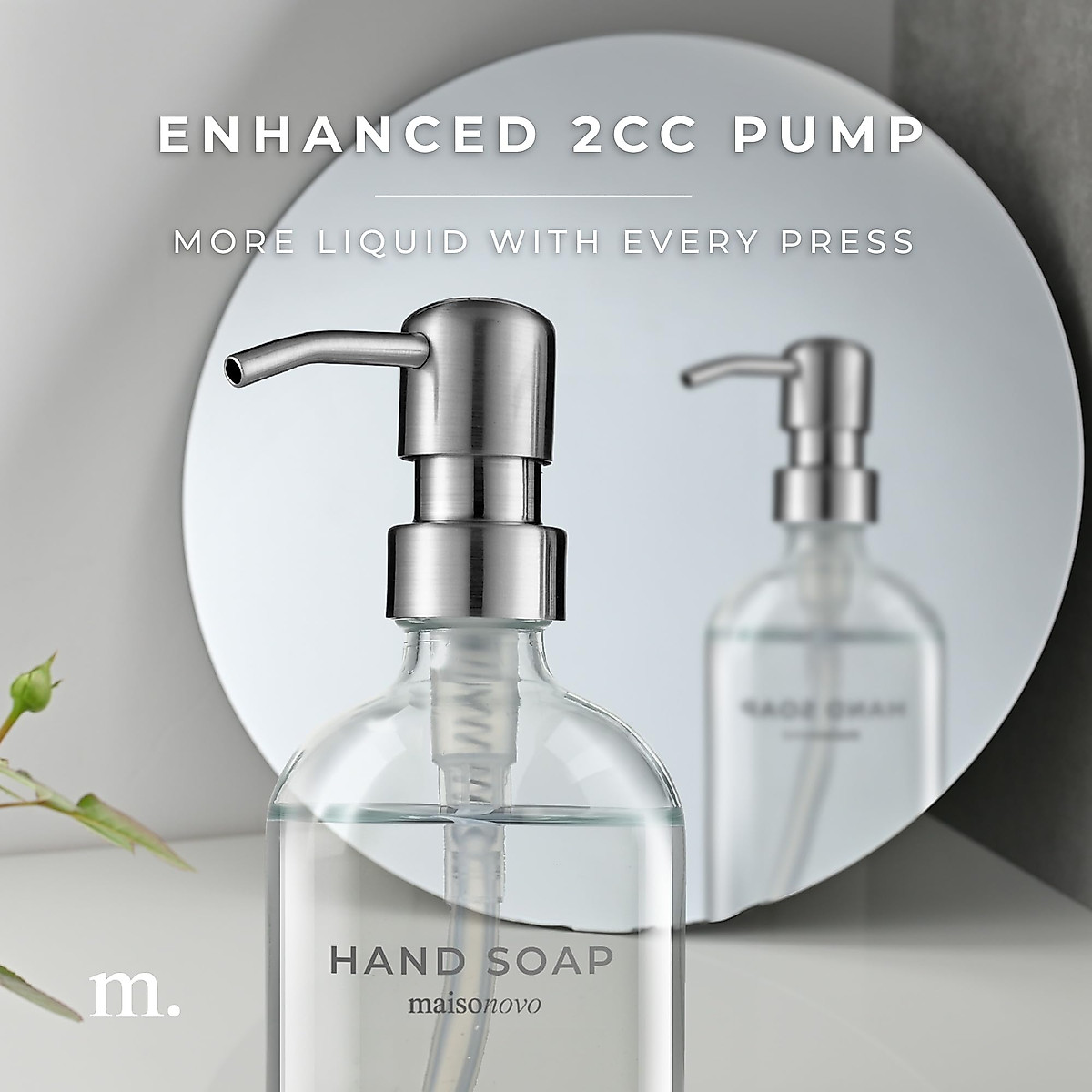 MaisoNovo Soap Dispenser 1-Piece Set | 16.9oz Clear Bottles with Silver Stainless Steel Pump