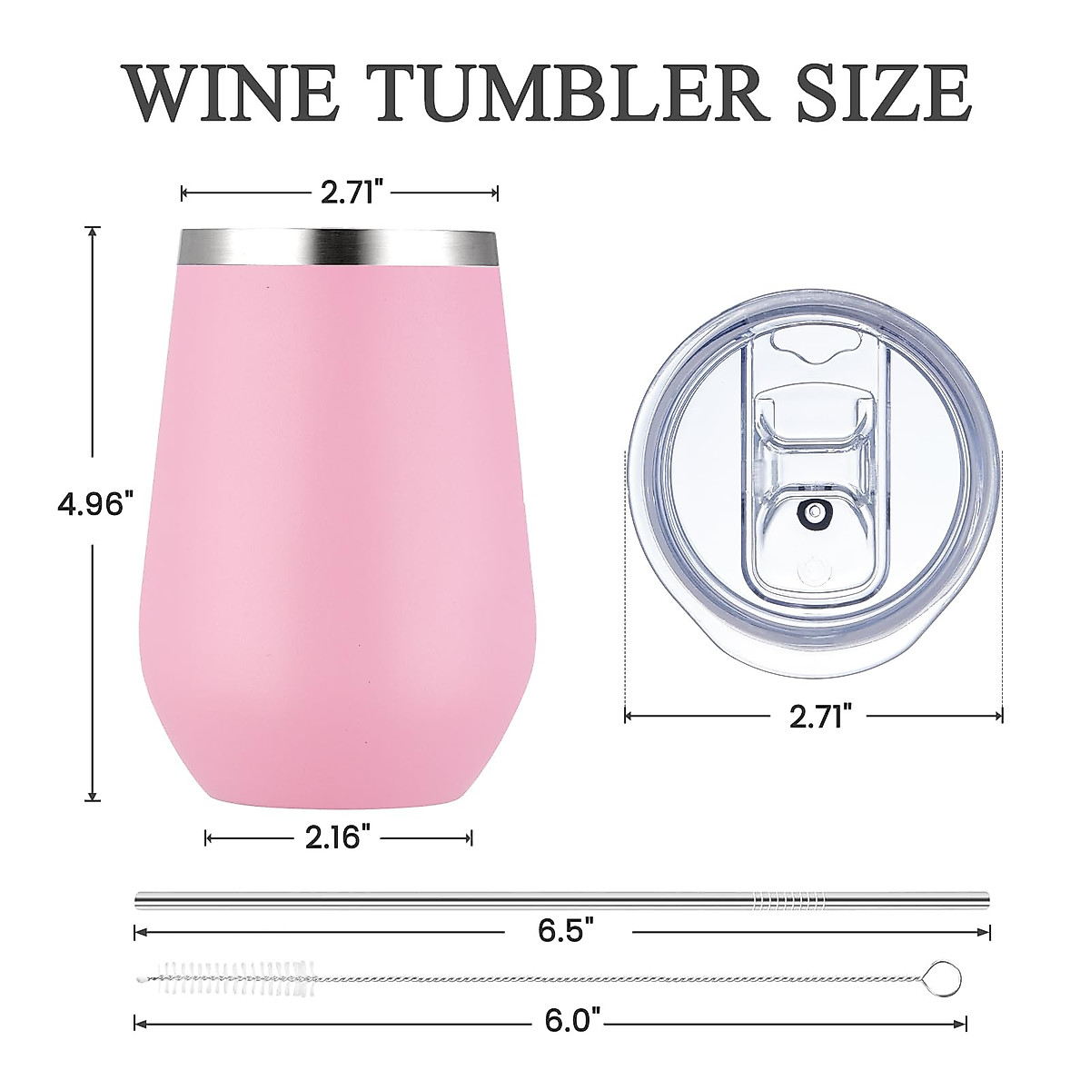 MEWAY 12oz Insulated Wine Tumbler with Press-In Lid, Double Wall Vacuum Stainless Steel Travel Tumbler with Straw,Travel Cup for Coffee and Drinks, Gift for Woman Under 10 dollars(Pink,1)