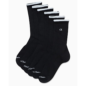 Calvin Klein Women's Socks - Cushion Athletic Crew Socks (6 Pack), Size 4-10, Pure Black