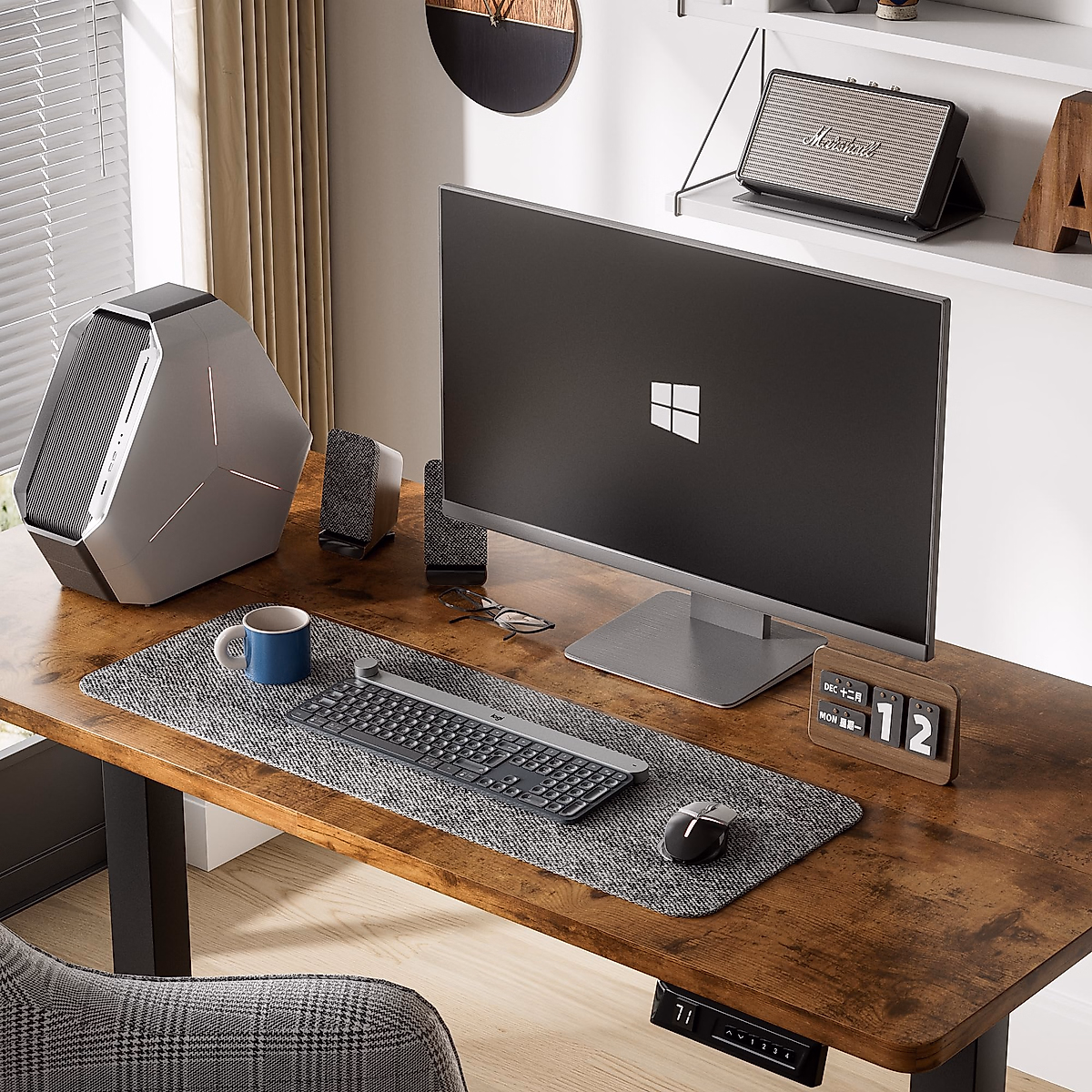 Furmax Electric Standing Desk, 47 x 24 Inches Height Adjustable Desk with Removable Casters, Home Office Computer Desk (Brown)