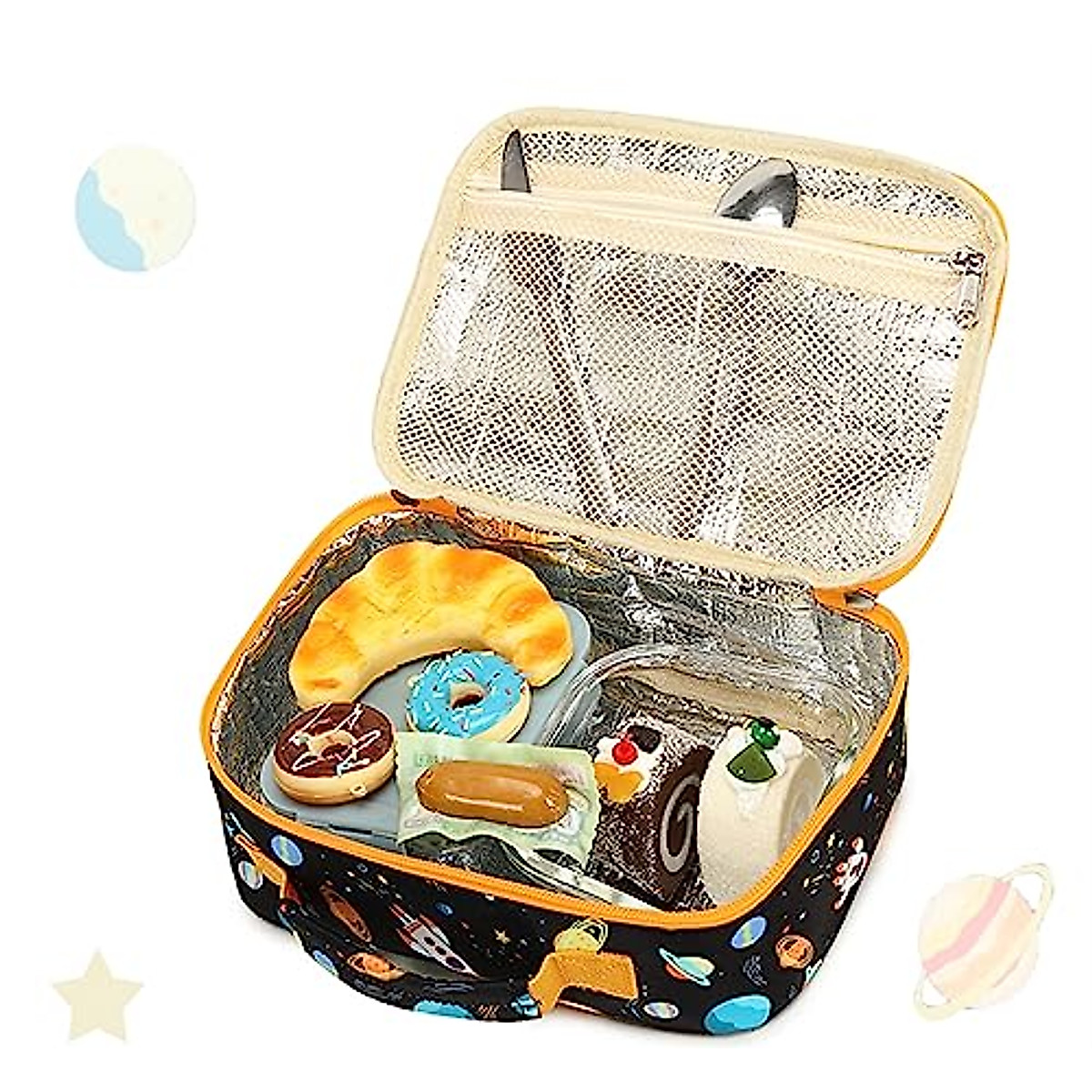 Kids Lunch Box Boys Girls Insulated Lunch Cooler Bag Reusable Lunch Tote Kit for School Travel (Rocket Planet)
