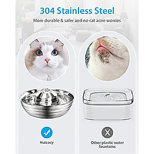 Huicocy Cat Water Fountain Stainless Steel, 67Oz/2L Pet Fountain with Ultra-Quiet Design, Visible Water Level, 360° Automatic Cat Water Dispenser Easy Assemble and Clean,Supply Water Even Power Off