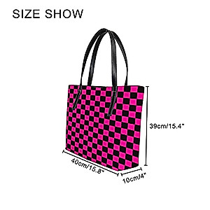 Women Fashion Handbags, Shoulder Bag,Tote Bag, Big Capacity Handbag, PU leather handbag, Beach Tote Bags, Weekender Travel Bag, travel, shopping, Pink and Black Plaid