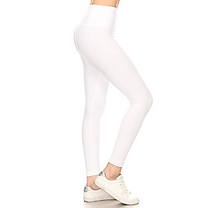 Leggings Depot Women's 7/8 Workout Leggings Tummy Control Active Yoga Pants, White, Medium