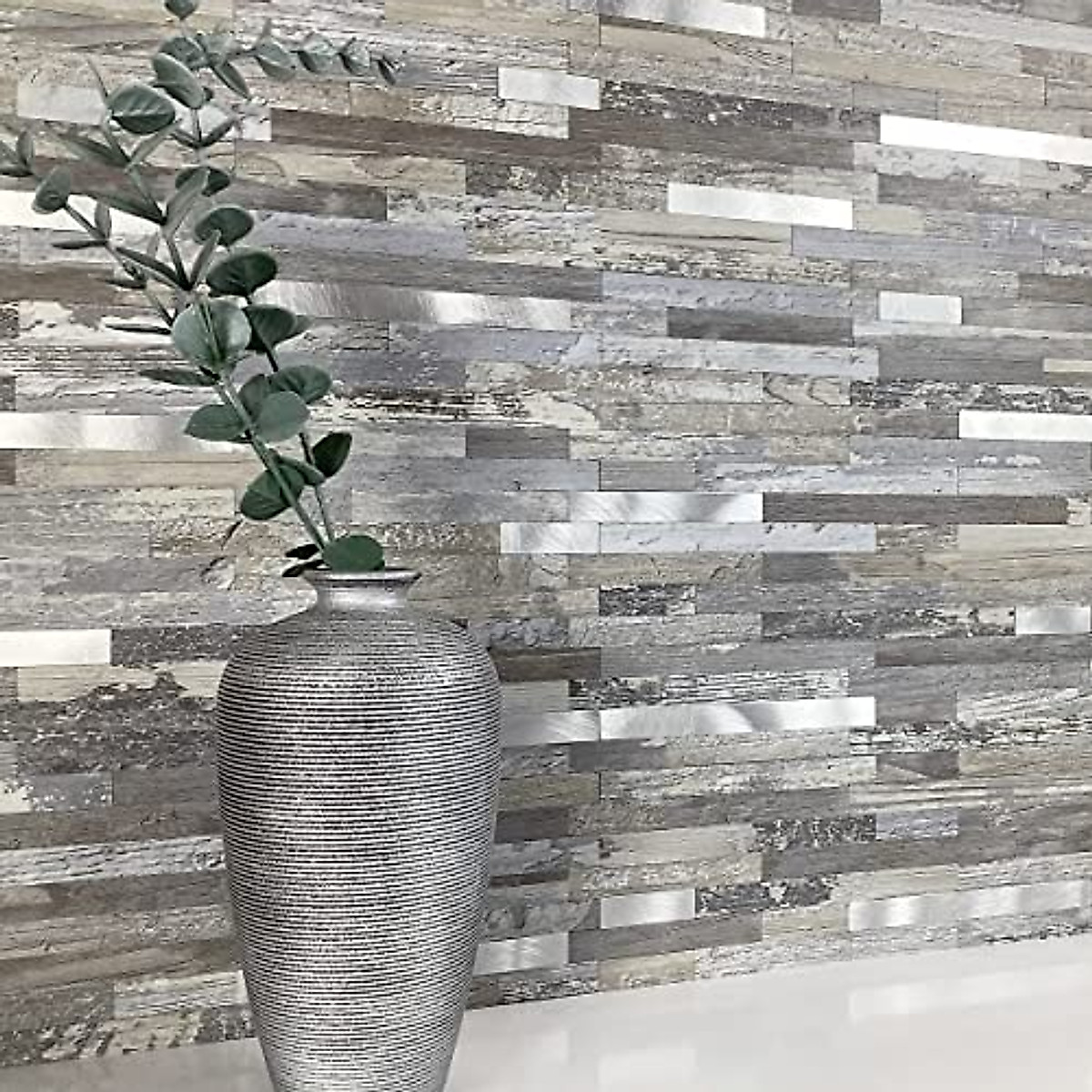 AULIGET 20 Sheets Peel and Stick Backsplash, Distressed Wood Look PVC Wall Tiles Stick on Backsplash for Kitchen