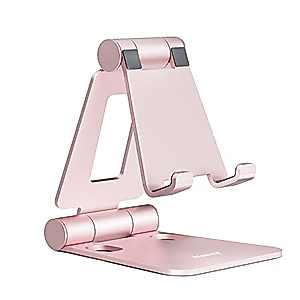 Nulaxy A4 Cell Phone Stand, Fully Foldable Adjustable Desktop Phone Holder Cradle Dock Compatible with Phone 13 12 11 Pro Xs Xr X 8, Nintendo Switch Tablets (7-10") All Phones - Rose Gold