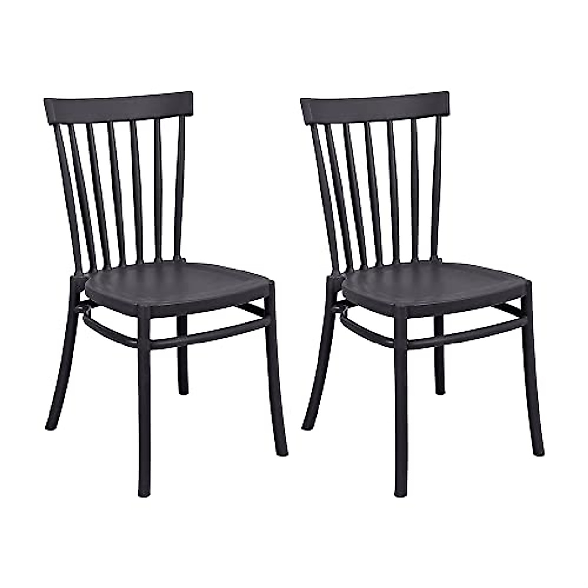 CangLong PP School House Back Armless Dining Side Chair for Dining, Living Room,Bedroom, Kitchen, Set of 2, Black