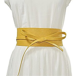 ICSTH Womens Soft Faux Leather Self Tie Wrap Around Obi Waist Band Cinch Belt (brown 2)