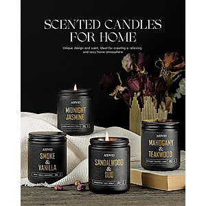 AOOVOO Scented Candles for Men - Candles for Home Scented, Soy Candles, Scented Candles Set, Men Candle Set, Sandalwood Oud/Mahogany Teakwood/Smoke Vanilla/Jasmine Candles Set A