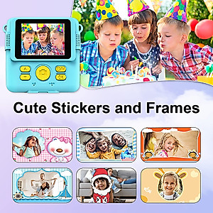 GKTZ Instant Print Camera for Kids - 1080P HD Instant Print Photo - Christmas Birthday Gifts for Age 4 5 6 7 8 9 10 Girls Boys - Portable Toy with 3 Rolls Photo Paper, 5 Color Pens, 32GB Card - Blue