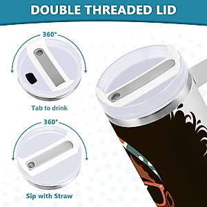 FENOCHE African American Woman Earrings 40 oz Tumbler Insulated Cups Stainless Steel Water Bottle with Handle Lid and Straw Tumblers for Car Cup Holder