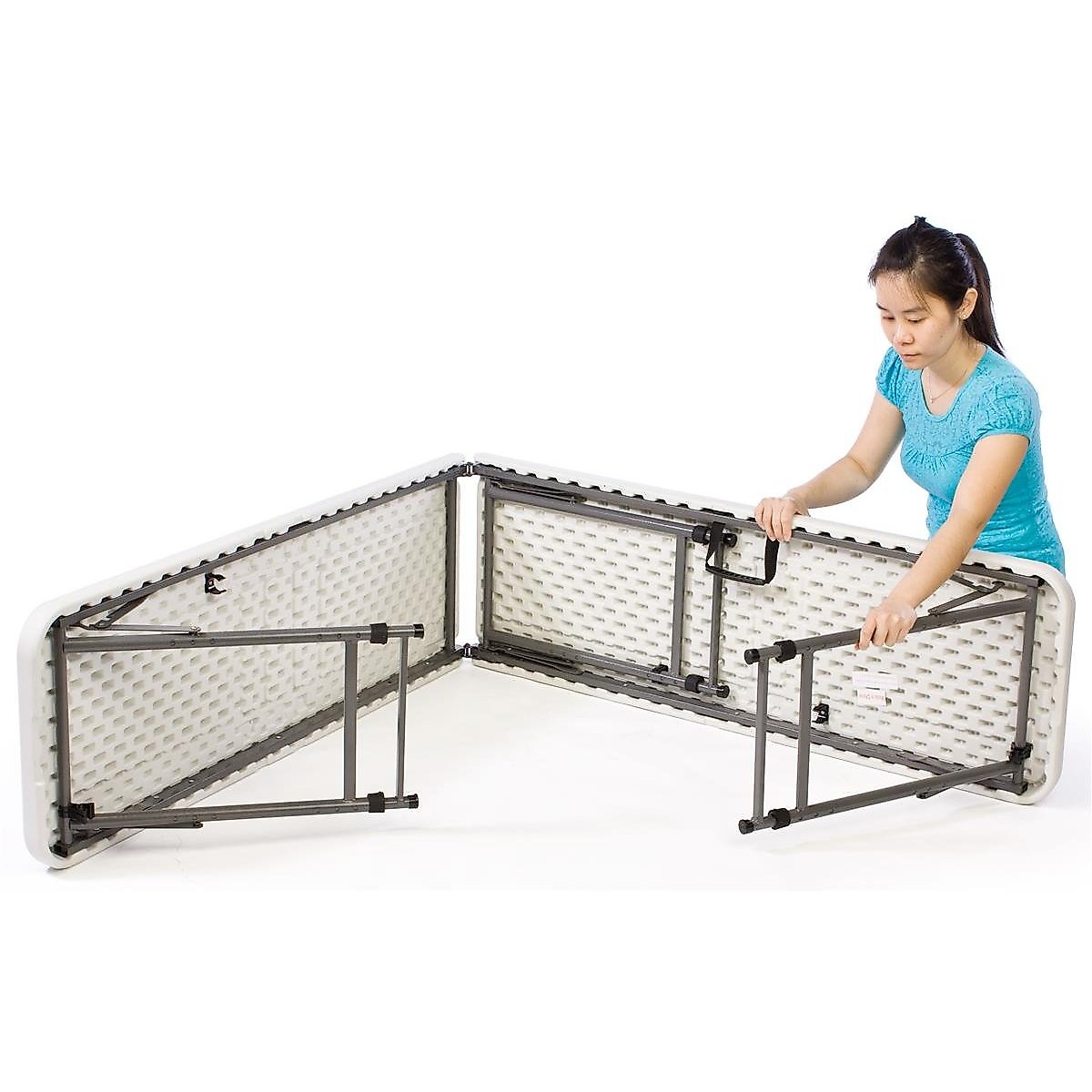 Displays2go Adjustable-Height Folding Tables are Portable and Can Be Adjusted to 3 Separate Heights