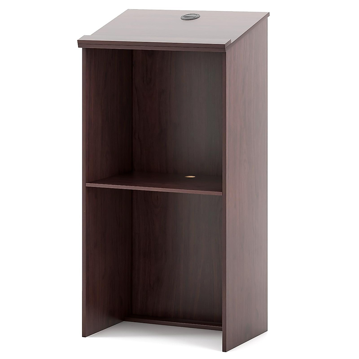 Tangkula Floor Standing Podium, Wooden Speaking Lectern Hostess Stand with 2-Tier Shelves & Dual Cable Holes, Standing Lectern Desk for Meeting Room, School, Churches, Auditorium, Classroom