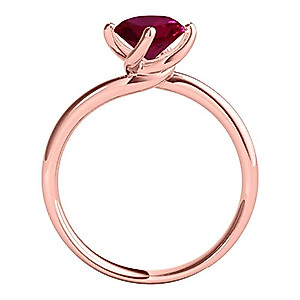 Aonejewelry 0.85 Carat 6mm Round Shape Created Ruby Gemstone Solitaire Engagement Wedding Ring For Woman Crafted In 10K Rose White & Yellow Gold