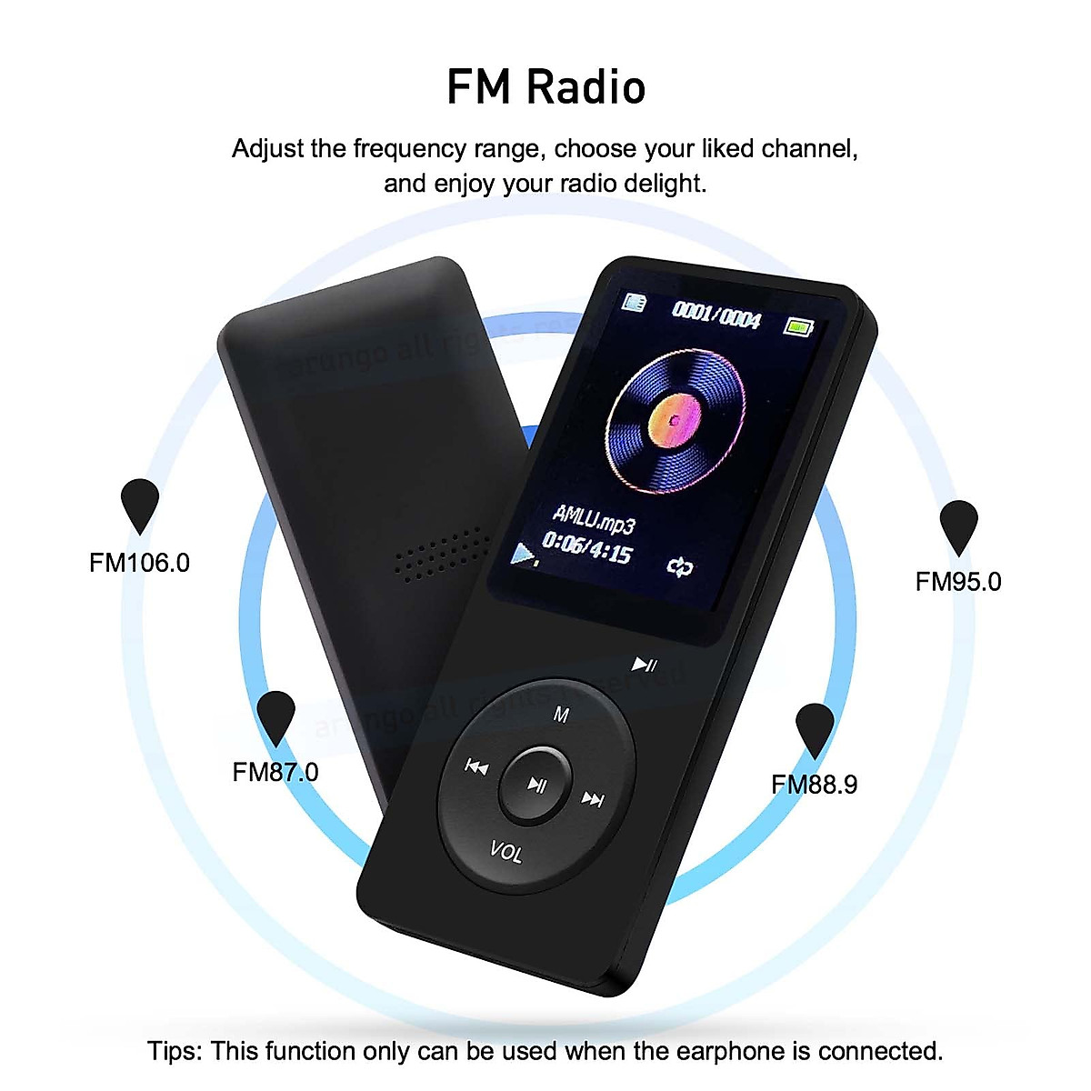 MP3 Player 32GB with Speaker Earphone Portable HiFi Lossless Sound MP3 Mini Music Player Voice Recorder E-Book HD Screen 1.8 inch Black Support up to 128GB
