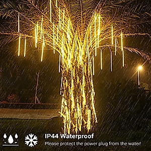 BrizLabs Christmas Meteor Shower Falling Rain Lights, 12 inch 10 Tubes 240 LED Icicle Cascading Christmas Lights Outdoor, Waterproof Plugin Warm White Xmas Tree Lights for Garden Christmas Party