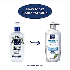 Kiss My Face Fragrance Free Moisture Shave, 4 In 1 Shaving Cream, Cruelty Free And Vegan, With Added Olive Oil And Aloe Leaf Extract, Vitamin E Rich, 11 fl Oz Pump Bottle