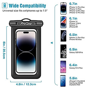 ProCase Floating Waterproof Phone Pouch Waterproof Phone Case, Float Water Proof Cell Phone Pouch Underwater Dry Bag for iPhone 14 13 12 11 Pro Max XS XR X, Galaxy S21 Pixel Up to 7.0" -2 Pack, Black