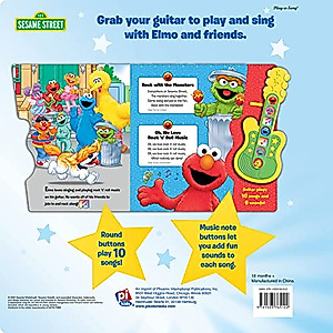 Sesame Street Elmo, Big Bird, Cookie Monster, and More! - Rock with the Monsters! - Board Book with Interactive Sound Toy Guitar - Includes Theme Song - PI Kids