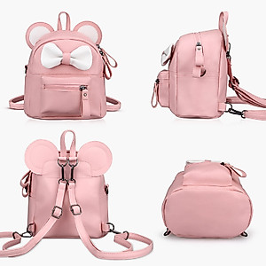 Dksyee Pink Small Cute Backpacks for Girls Bowknot Leather Cartoon Mouse Ears Mini Travel Backpack Convertible Shoulder Daypack…
