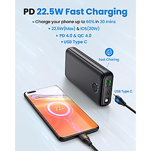 Portable Charger Power Bank 30000mAh - USB C 22.5W Fast Charging External Battery Pack Charging Bank PD QC4.0 with Flashlight 3 Outputs & 2 Inputs Phone Charger for iPhone Samsung Galaxy iPad etc